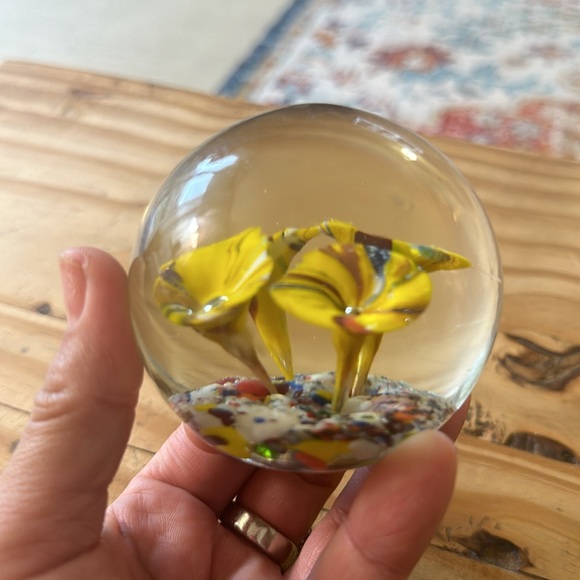 Hand Crafted | Art | Vintage Art Glass Paperweight W Abstract Yellow ...